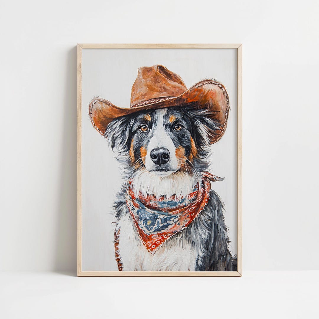 Australian Shepherd Cowboy Digital Wall Art | Western Aussie Dog Print ...