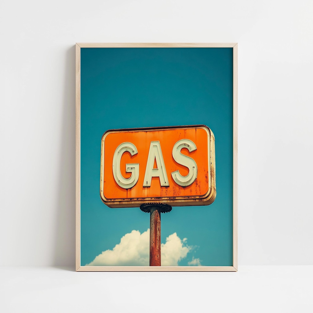 Vintage Gas Station Sign Wall Art, Old Neon Sign Decor, Typography ...