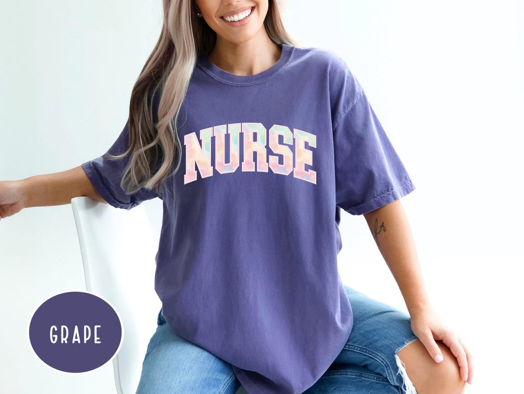 Nurse Block Letter Tee, Pastel Watercolor Graphic Tee, Comfort Colors ...