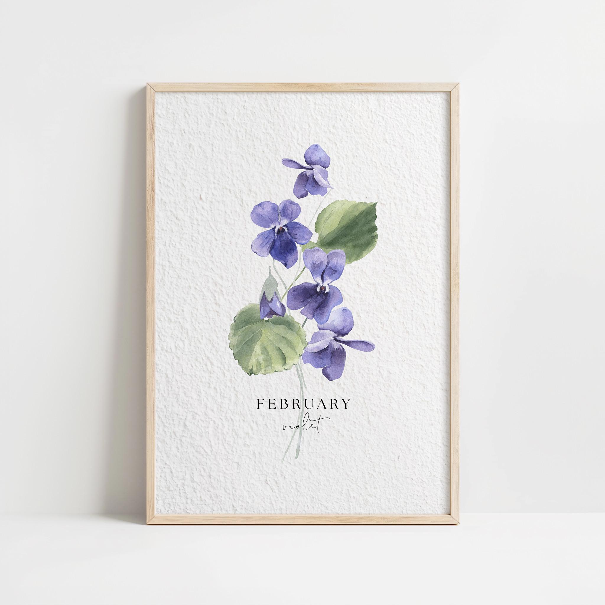 Watercolor February Violet Birth Month Flower Vintage Floral Art Print ...