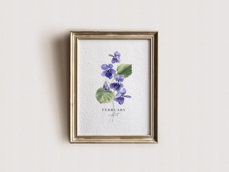 Watercolor February Violet Birth Month Flower Vintage Floral Art Print ...