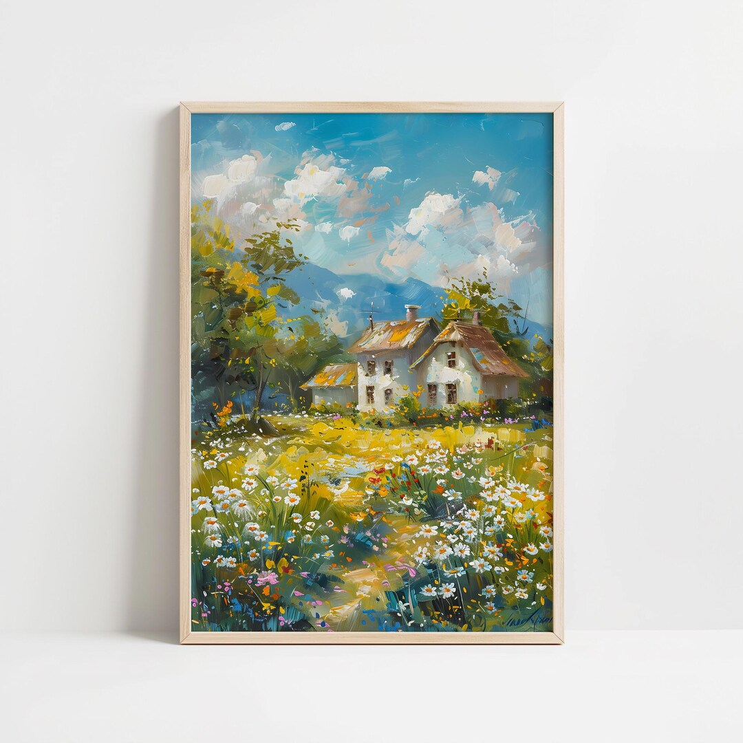 Cottage in Bloom Wall Art Print, Idyllic Countryside Landscape Wall Art ...