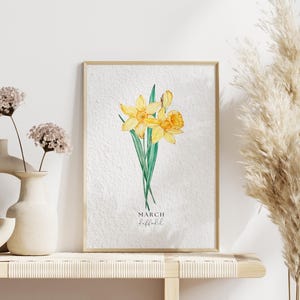Watercolor March Daffodil Birth Month Flower Vintage Floral Art Print ...