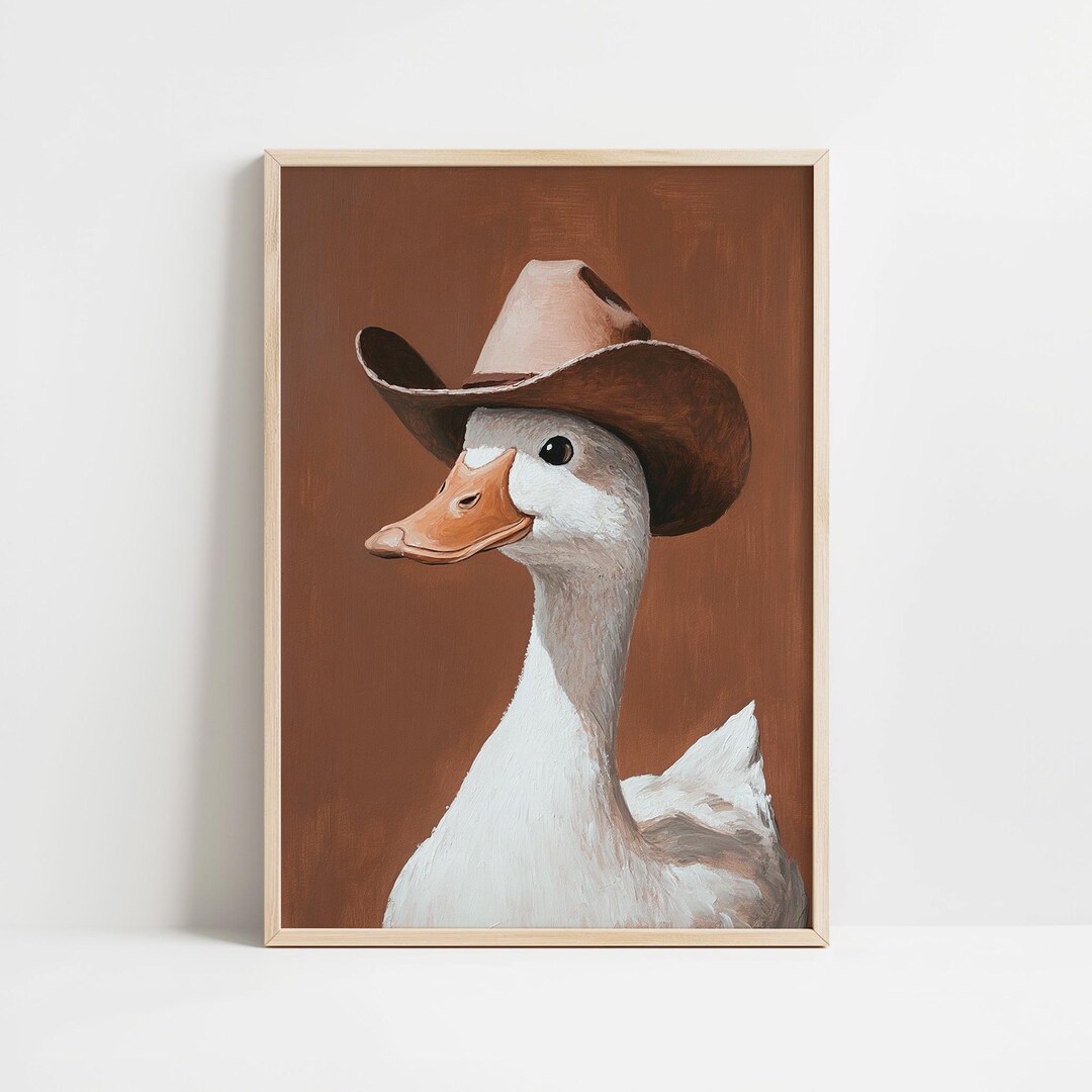 Cowboy Duck Portrait | Funny Farmhouse Animal Art | Western Duck Wall ...