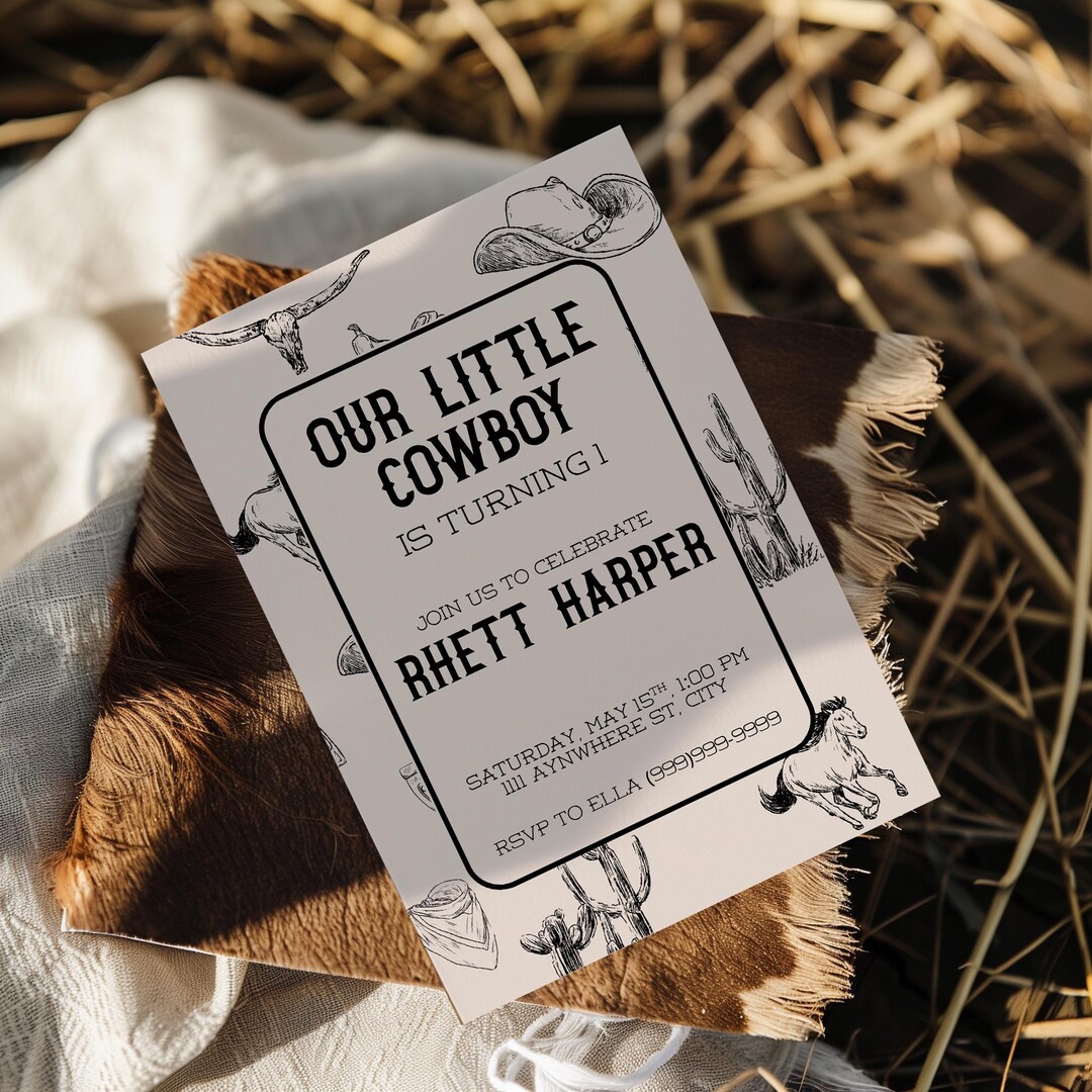 Our Little Cowboy Birthday Party Invitation | First Birthday Rodeo ...