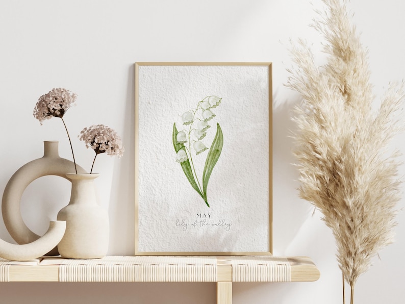 Watercolor May Lily of the Valley Birth Month Flower Vintage Floral Art ...