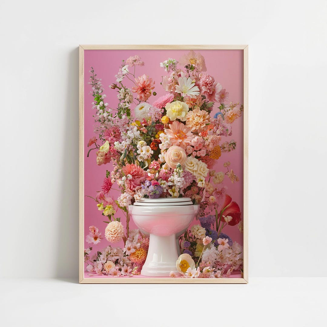 Floral Bathroom Print, Eclectic Flower Toilet Maximalist Wall Art ...