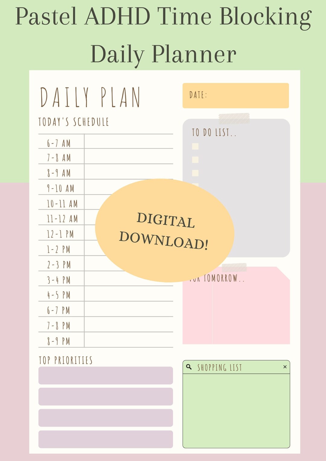Pastel ADHD Time Blocking Daily Planner Neurodivergent Daily Autism ...