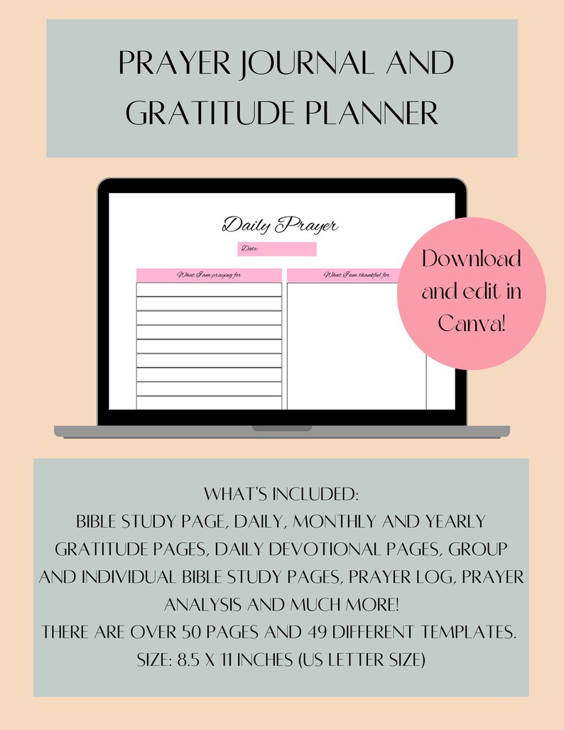 Editable Printable Prayer Journal Planner Christian Daily Devotional ...