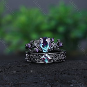 Alexandrite Couple Rings Promise Rings for Couples Mens Alexandrite ...