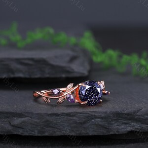 Vintage Blue Sandstone Couple Ring Set Orion Nebula Women's Wedding ...