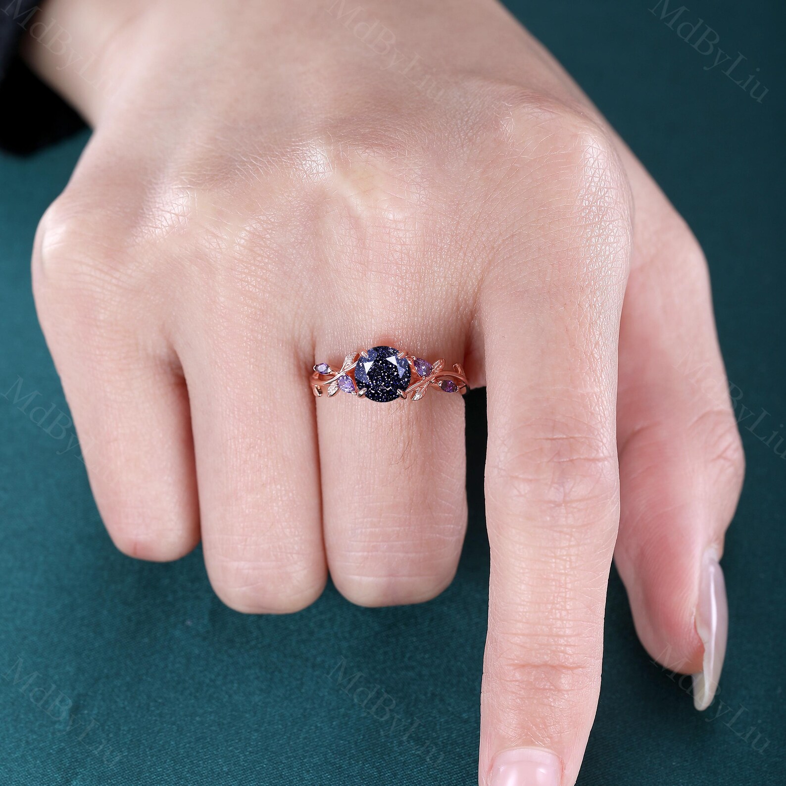 Vintage Blue Sandstone Couple Ring Set Orion Nebula Women's Wedding ...