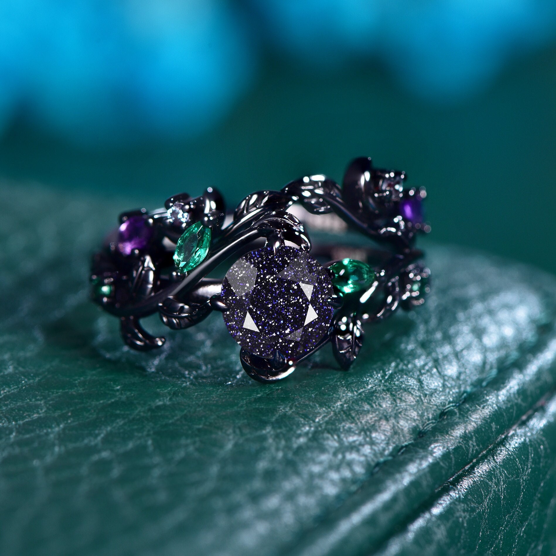 Vintage Round Sandstone Engagement Ring Set,black Gold,vines Amethyst ...