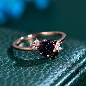 Blue Sandstone Engagement Ring Women Galaxy Gemstone 925 Silver Ring ...