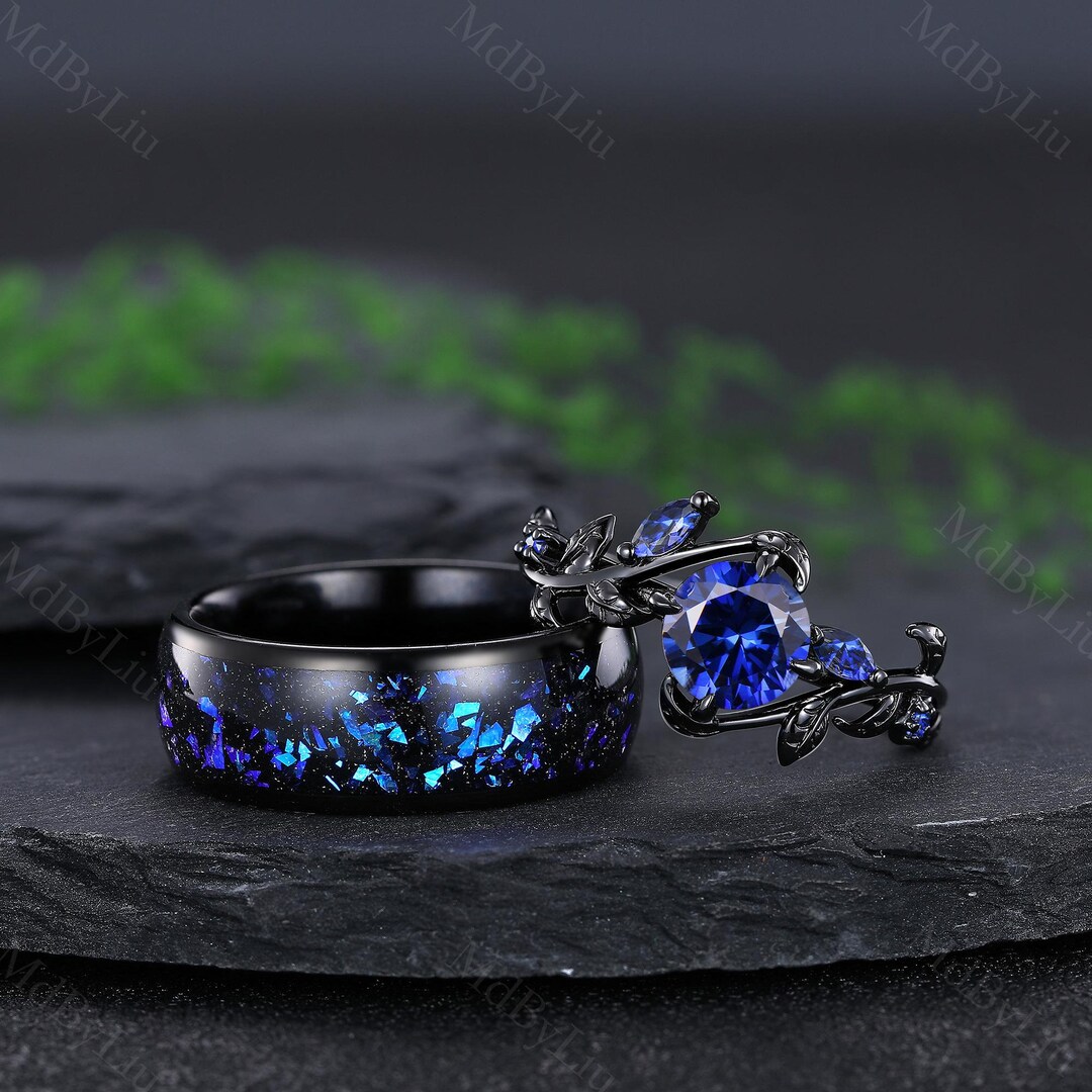 Vintage Sapphire Couples Rings Galaxy Orion Nebula Couples Ring Nature ...