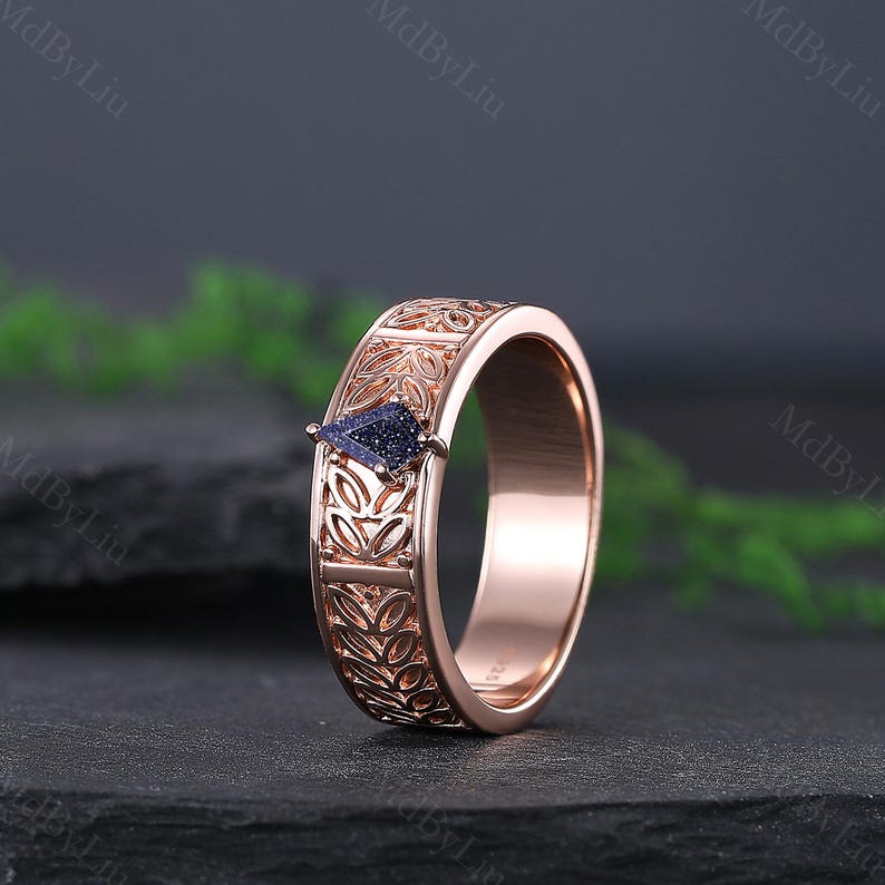 Vintage Blue Sandstone Couple Ring Set Orion Nebula Women's Wedding ...