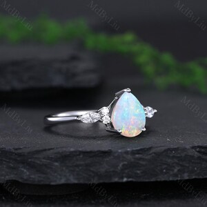 Opal Couples Ring, Pear Opal Women's Ring, Sterling Silver Bridal Ring ...