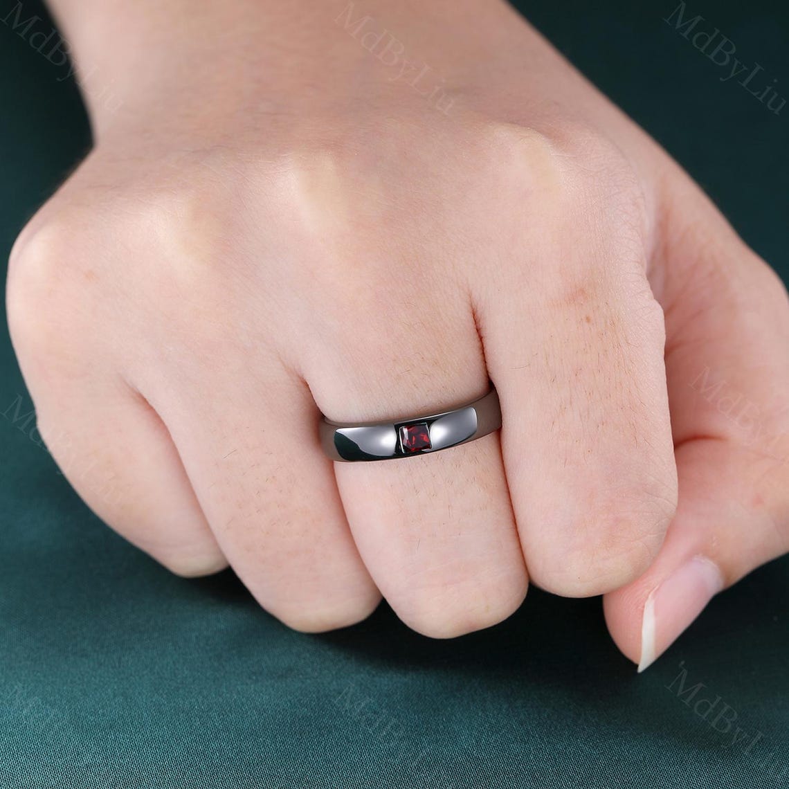 Princess Garnet Leaf Couple Ring Sets, Matching Promise Rings for ...