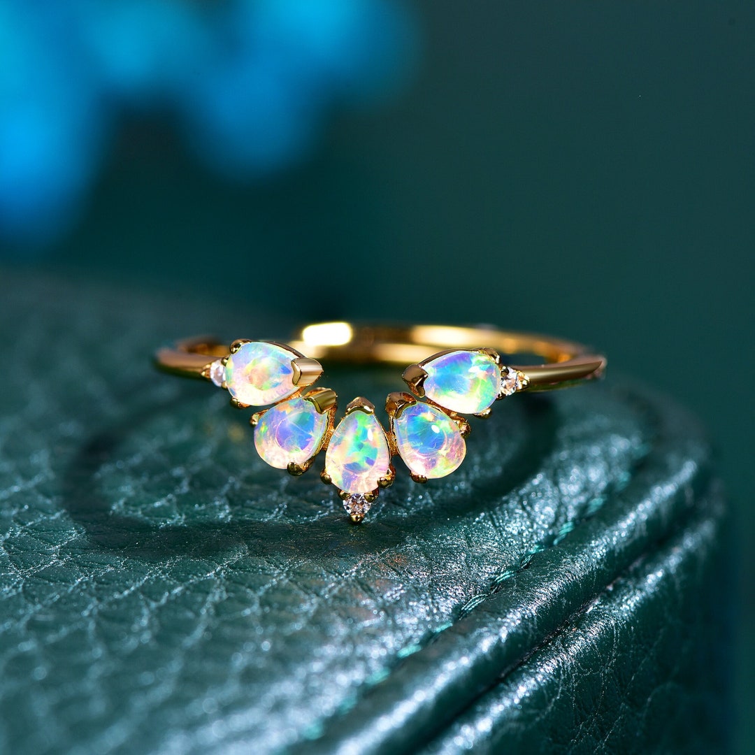 Opal Ring for Women 14K Gold Engagement S925 Sterling Silver Ring ...