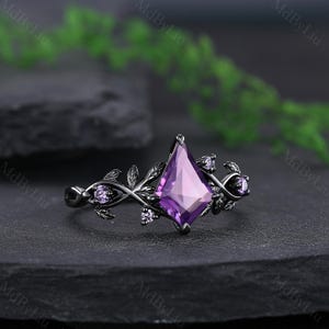 Gothic Kite Amethyst Couples Ring Sets, Colorful Tungsten Ring, Black ...