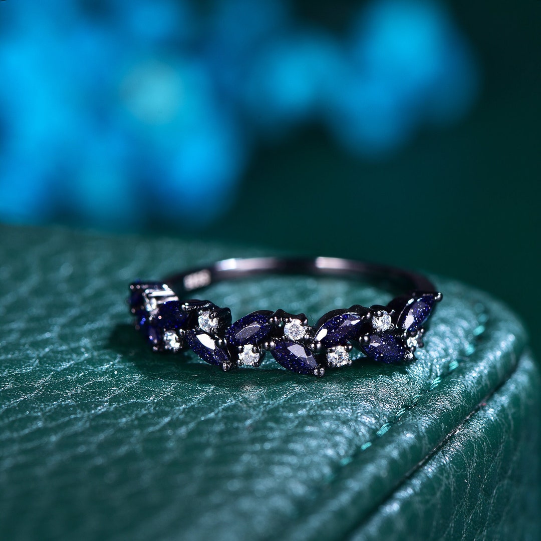 Marquise Blue Sandstone Wedding Band Silver 925 Half Eternity Star Blue ...