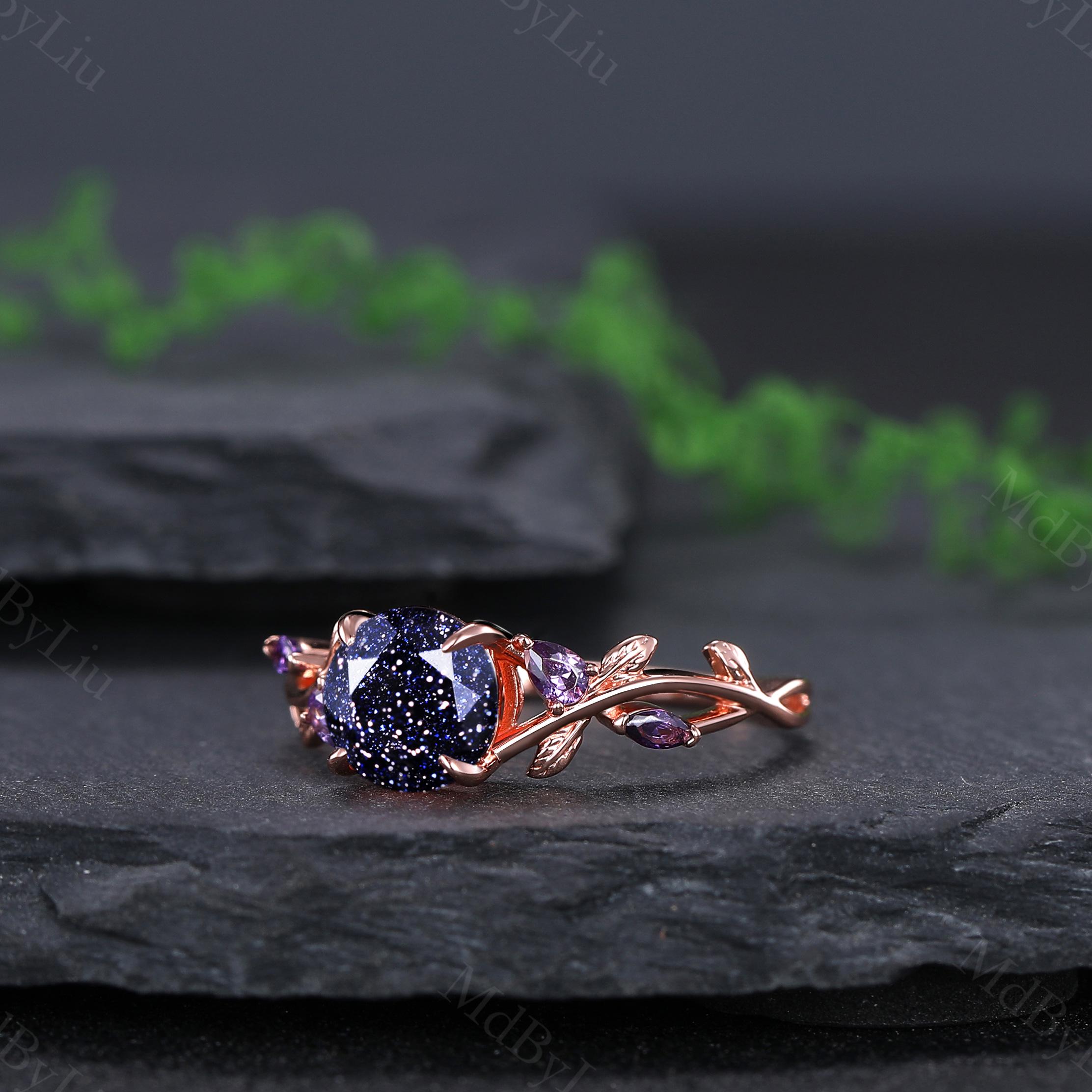 Vintage Blue Sandstone Couple Ring Set Orion Nebula Women's Wedding ...