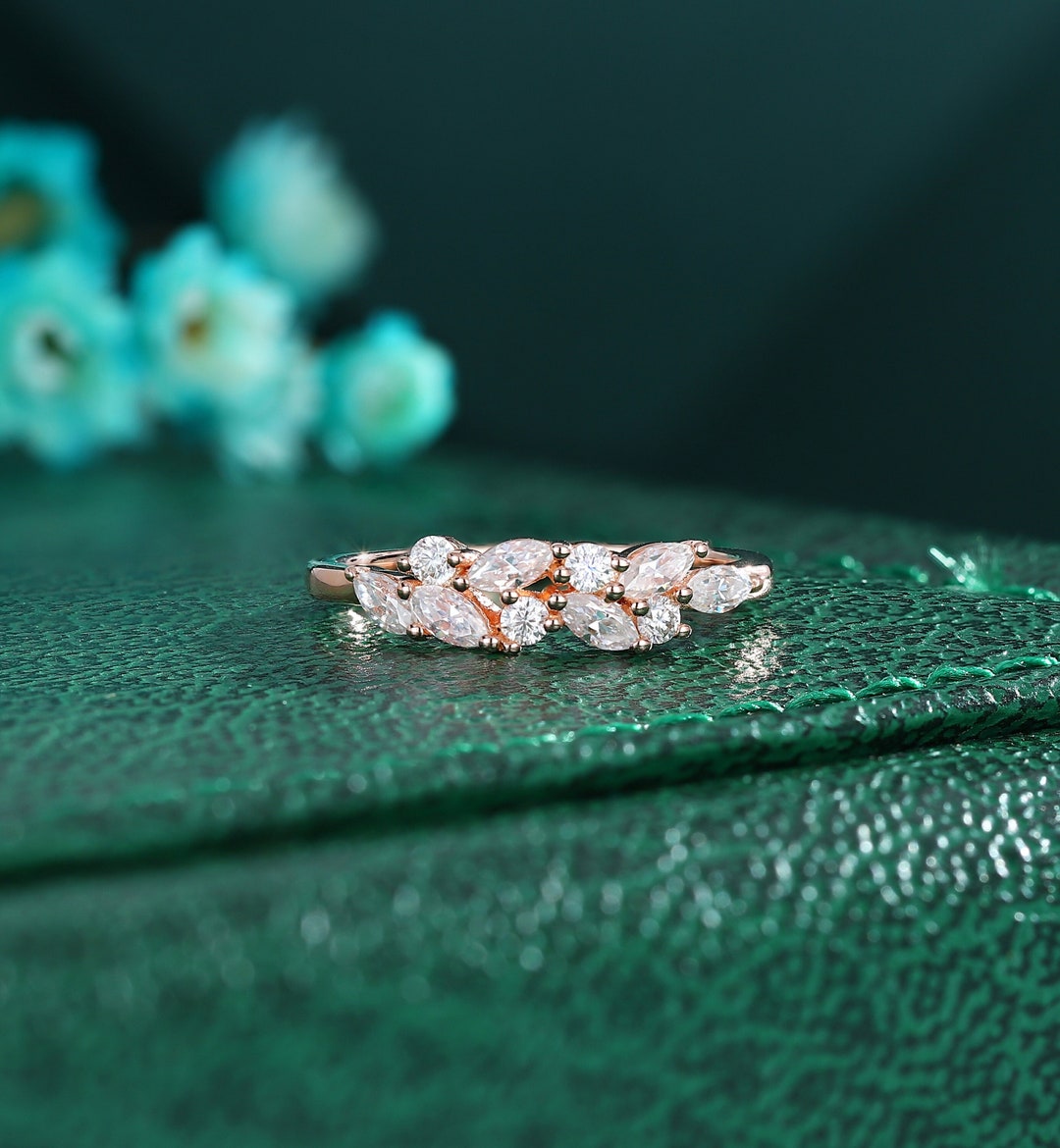 Marquise Cut Moissanite Stack Wedding Ring 14K Yellow Gold Anniversary Ring Diamond Vintage Half ...