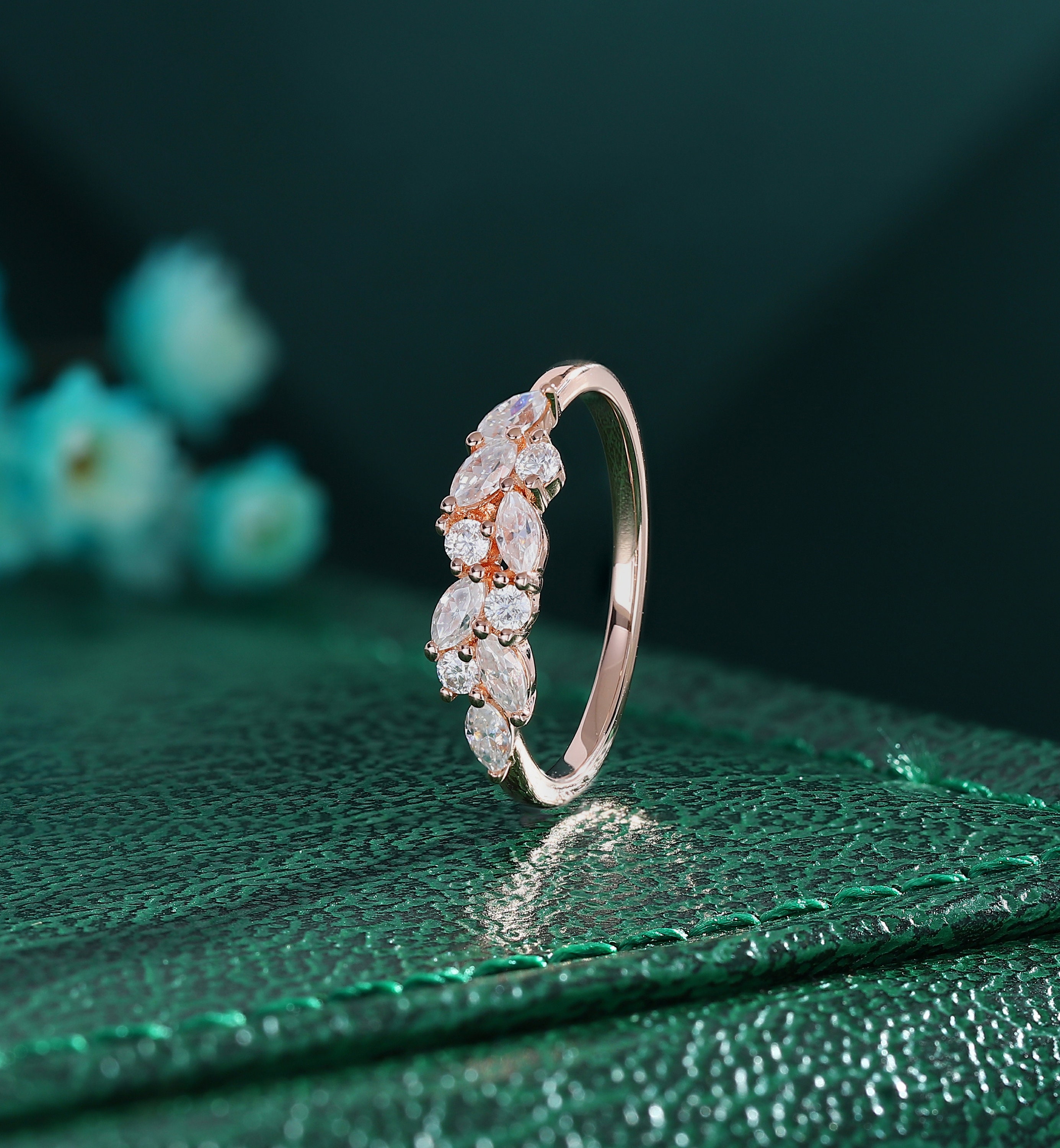 Marquise Cut Moissanite Stack Wedding Ring 14K Yellow Gold - Etsy