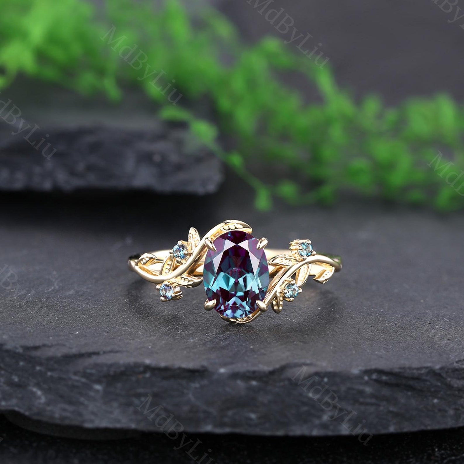 Vintage Alexandrite Ring, Oval Alexandrite Leaf Promise Ring, Sterling ...
