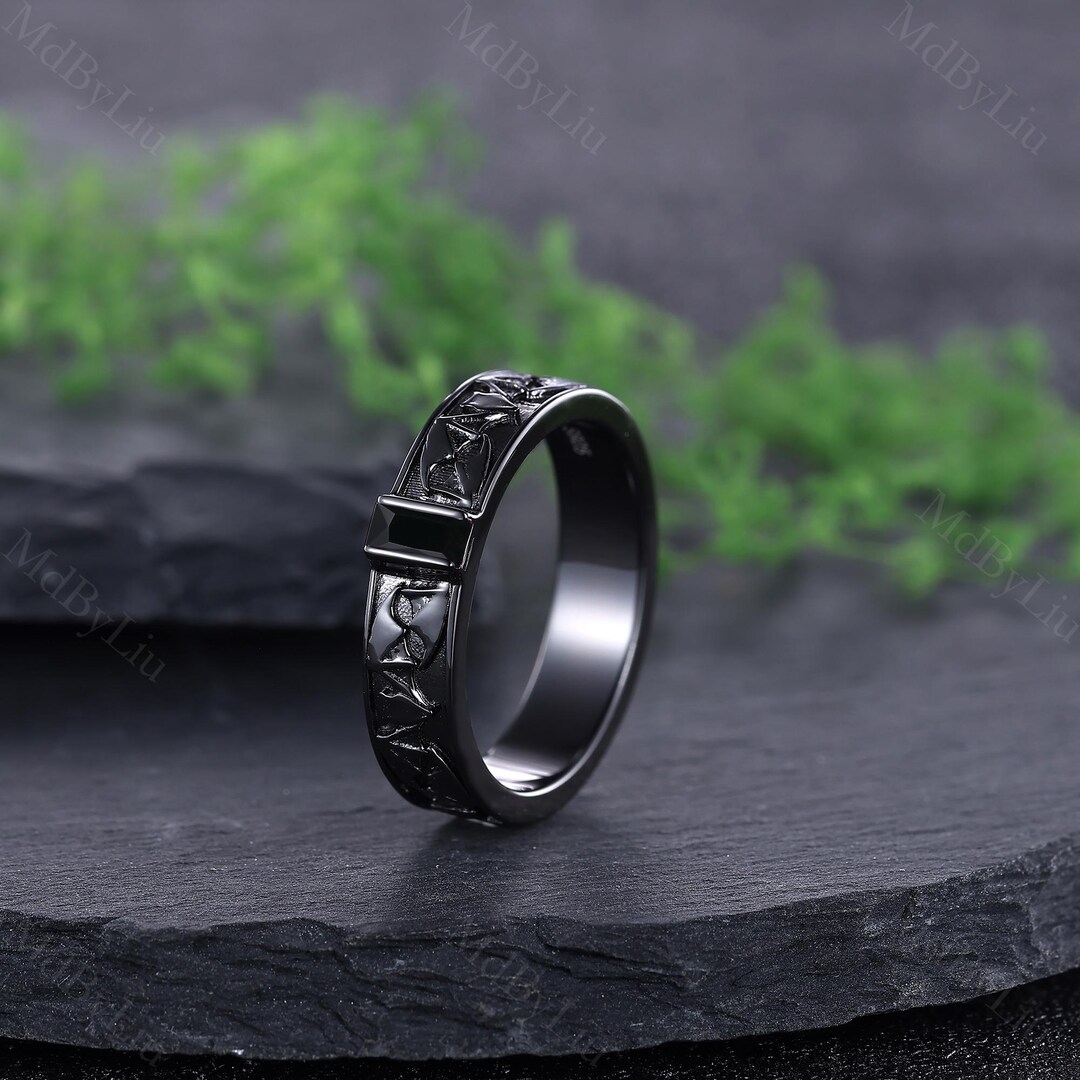 Gothic Black Onyx Bat Engagement Ring, Vintage Black Gold Wedding Band ...