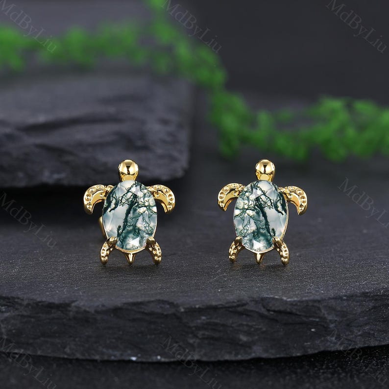 14k Gold Alexandrite Stud Earrings Turtle Earrings Alexandrite Earring ...