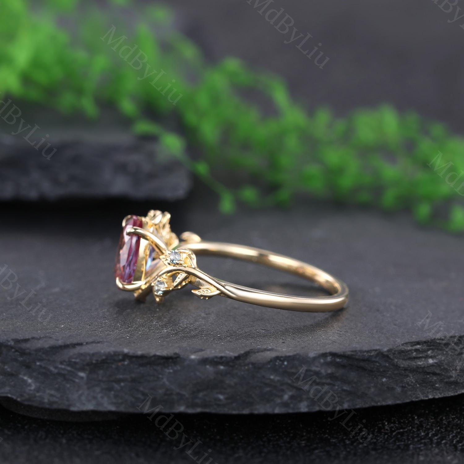 Vintage Alexandrite Ring, Oval Alexandrite Leaf Promise Ring, Sterling ...