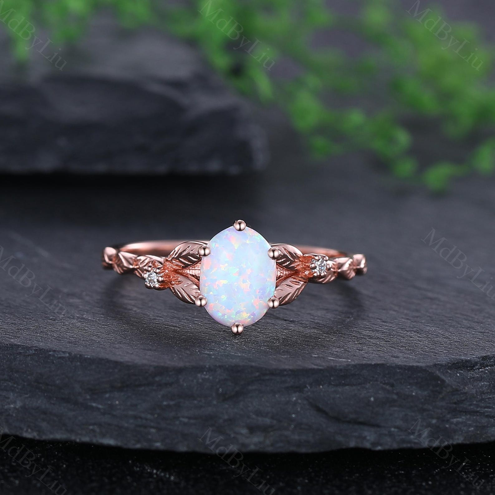Oval White Opal Couples Ring Set His and Hers Matching Wedding Band ...