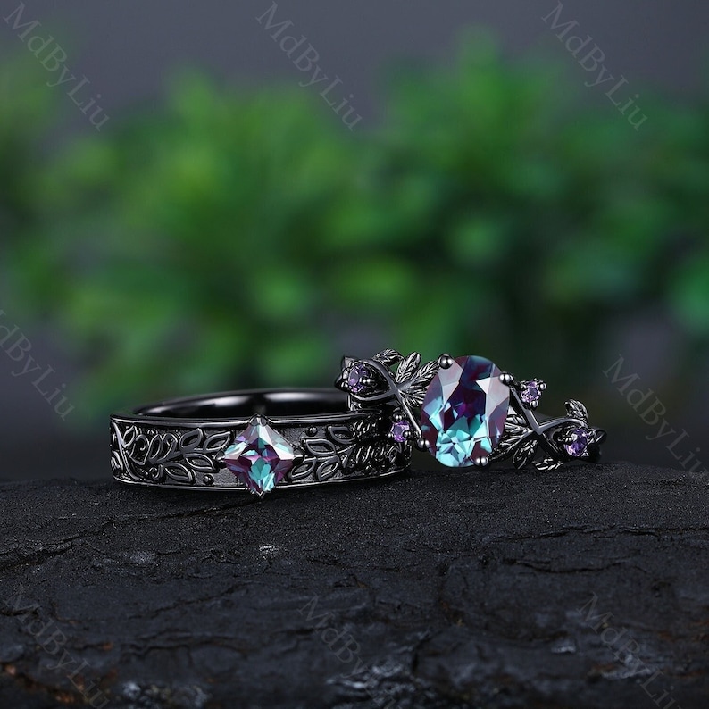 Gothic Alexandrite Couples Ring Matching Promise Rings for Couples ...