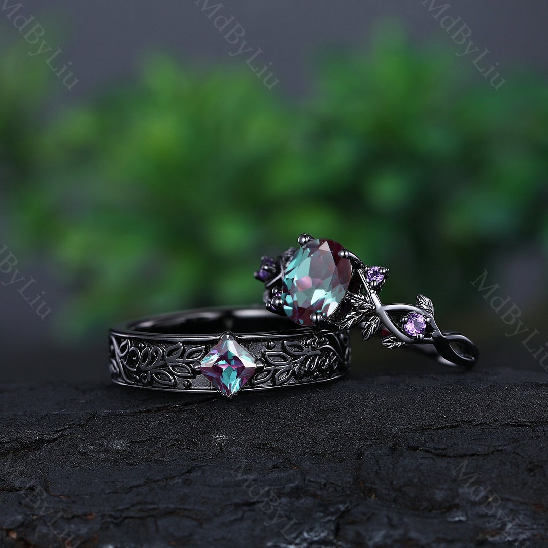 Gothic Alexandrite Couples Ring Matching Promise Rings for Couples ...