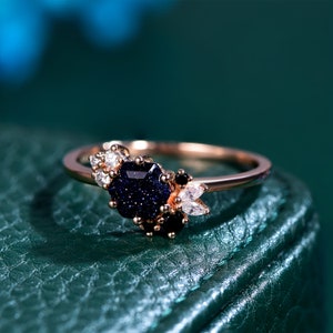 Blue Sandstone Engagement Ring Women Galaxy Gemstone 925 Silver Ring ...