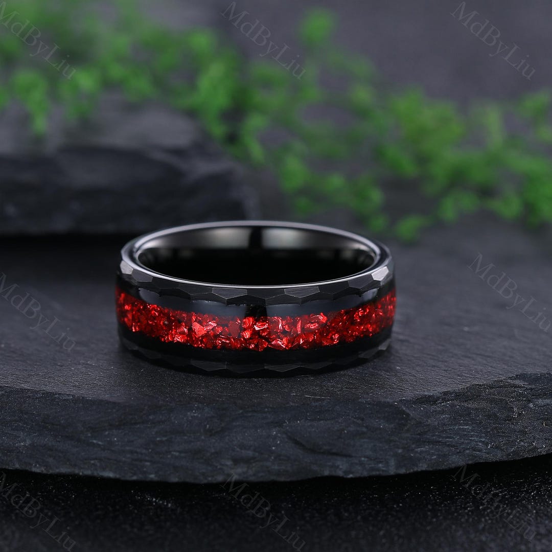Red Tungsten Red Gemstone Tungsten Black and Red Tungsten Ring Tungsten ...