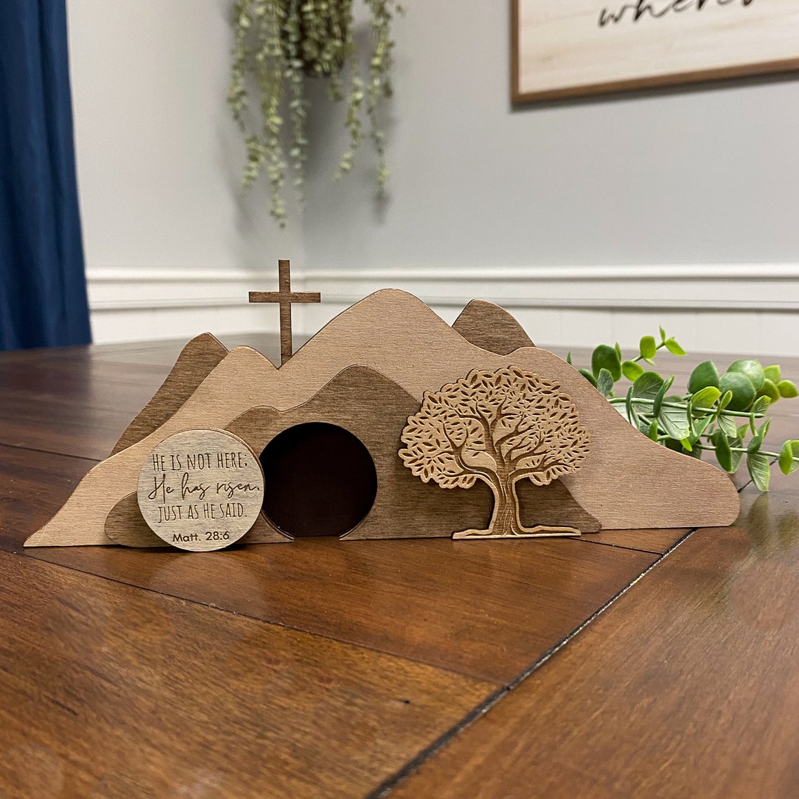 Religious Easter Decoration: 'he is Risen' Empty Tomb With Cross and ...