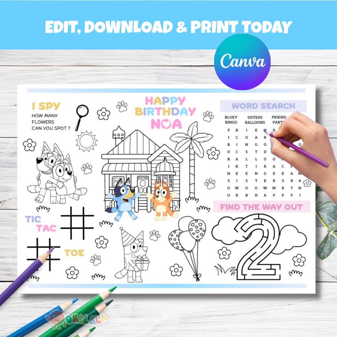 Bluey & Bingo Birthday Activity Printable • Personalized Bluey Party ...