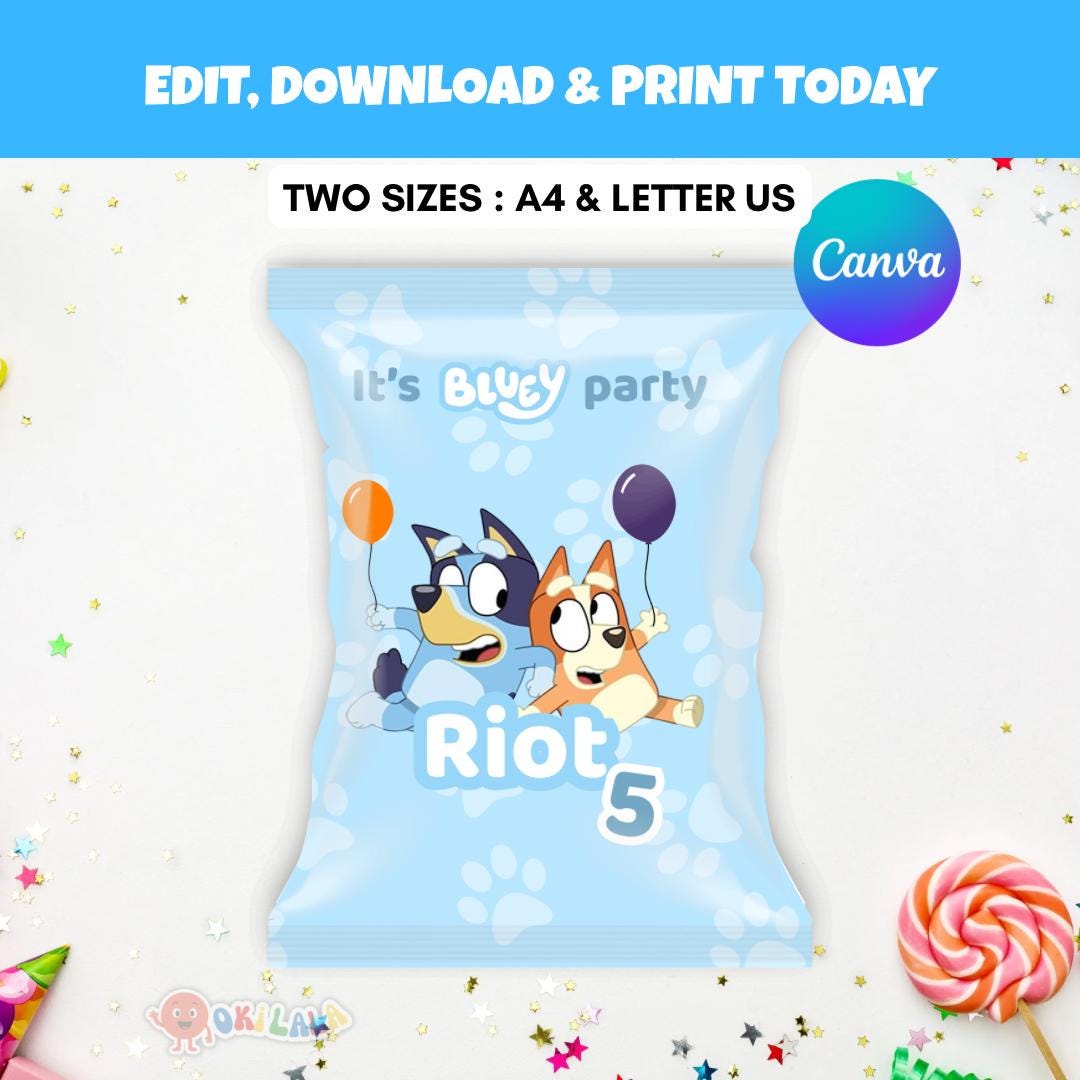 Personalized Bluey Chips Bag on Canva - Etsy UK