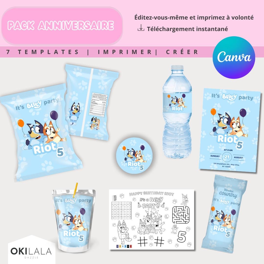 Personalized Bluey Birthday Pack by Canva | Labels: Chips, Bottles ...