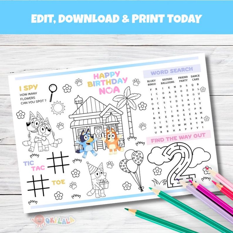Bluey & Bingo Birthday Activity Printable • Personalized Bluey Party ...