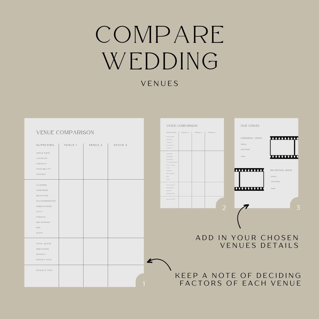 Wedding Venue Comparison Lists Printable Wedding Planner - Etsy