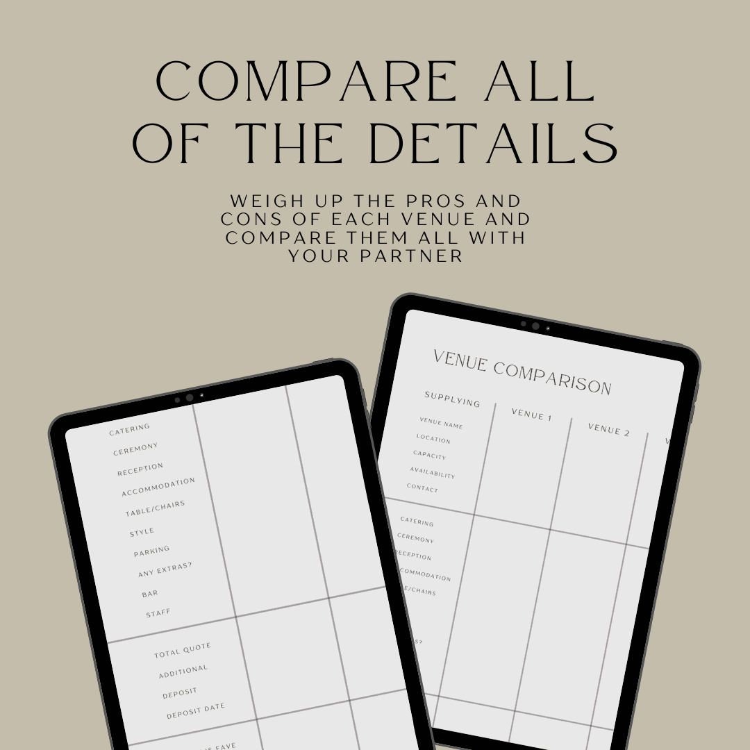 Wedding Venue Comparison Lists Printable Wedding Planner - Etsy