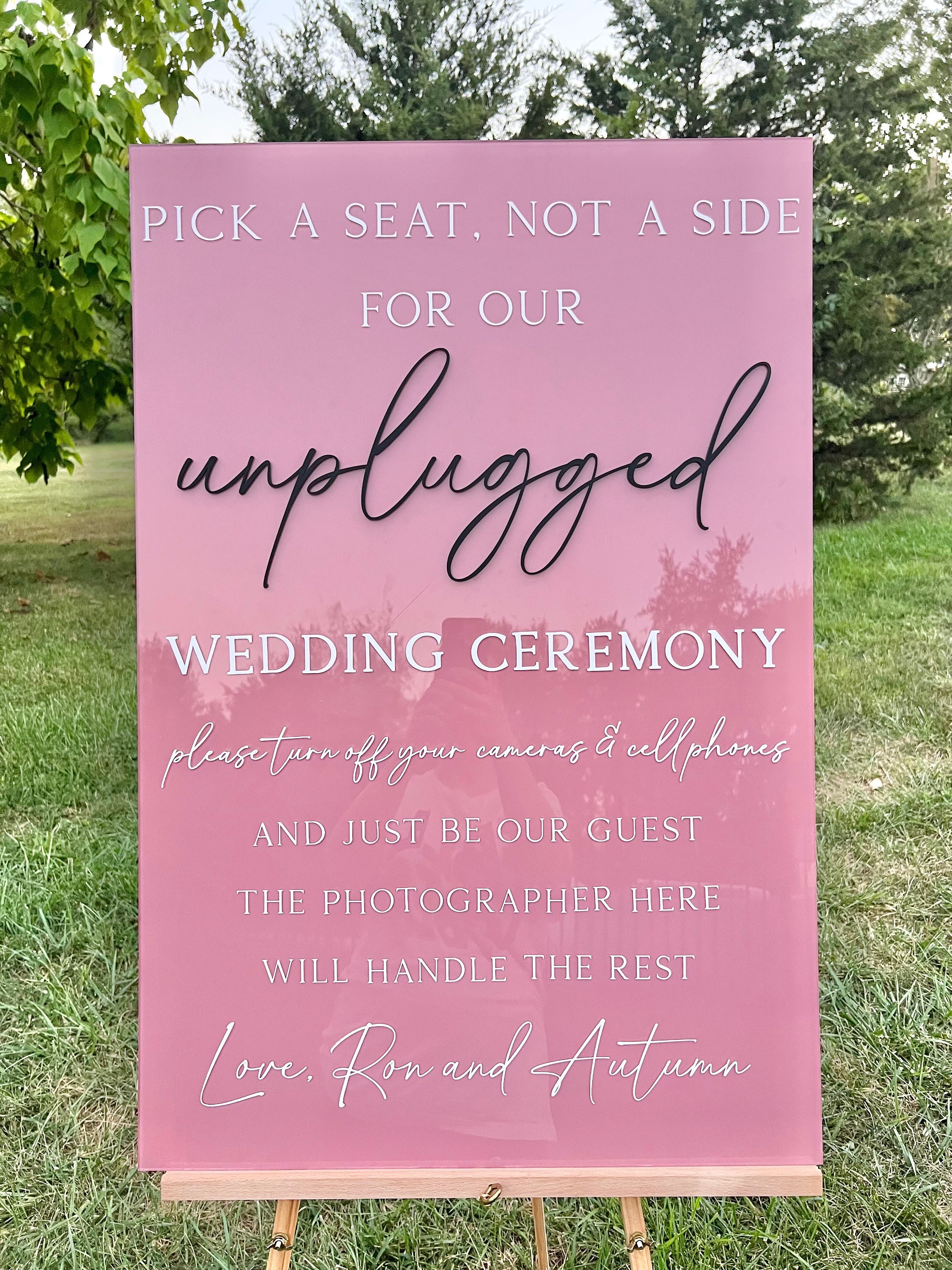 Rose Wedding Sign Pick a Seat Not a Side Unplugged Wedding Ceremony ...