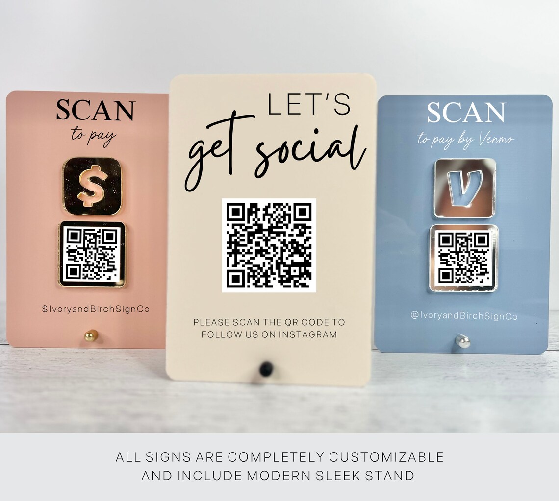 Custom QR Code Sign Scan to Pay Sign Website Sign Social Media Sign ...