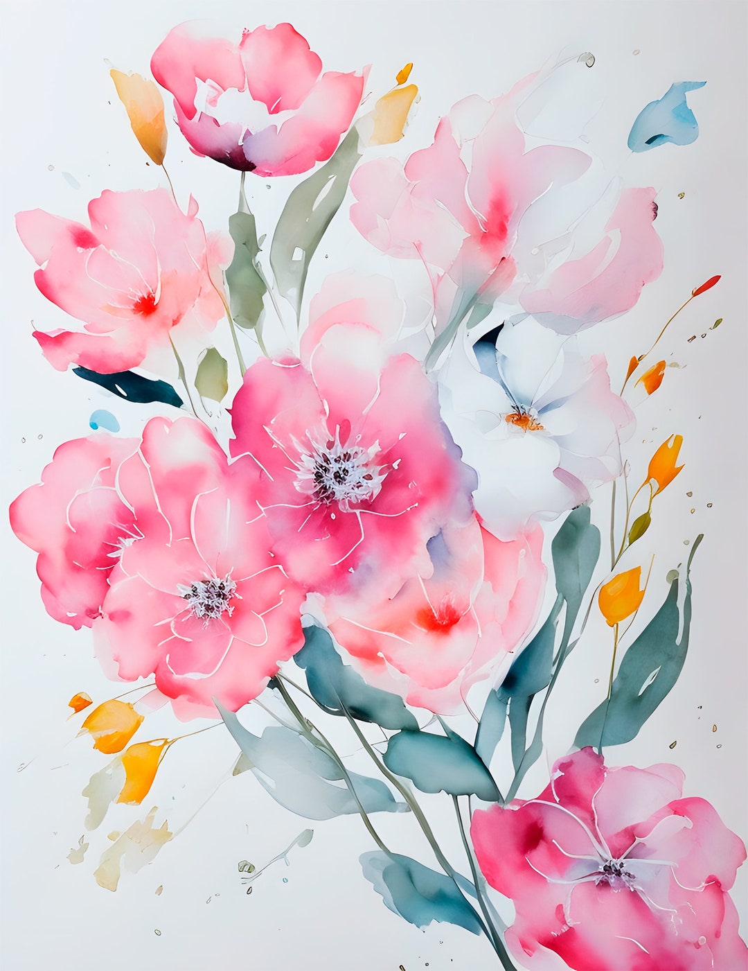 DIGITAL DOWNLOAD - Flowers Printable Art, Abstract Flower Drawing, Art ...
