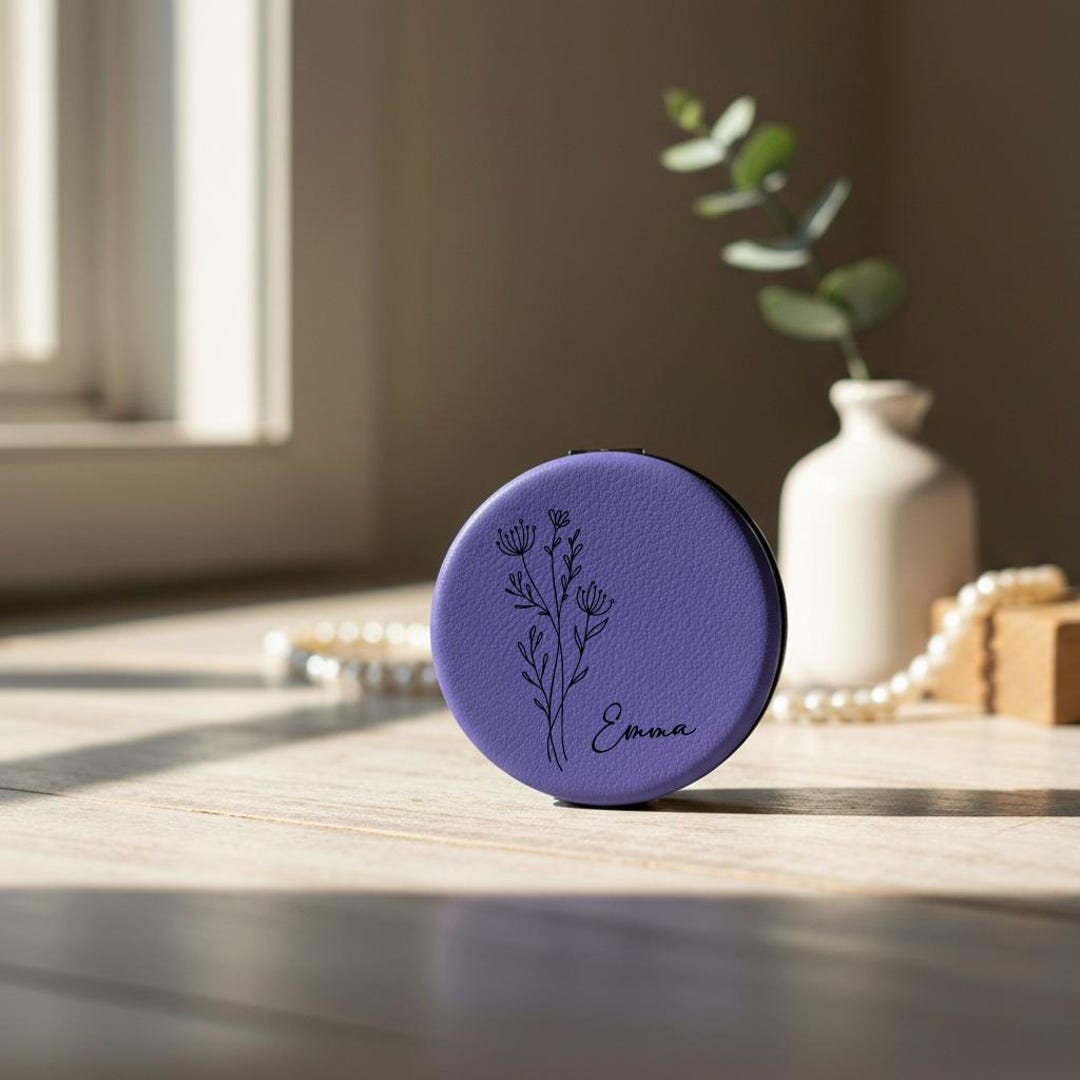 Personalized Vegan Leather Compact Mirror, Custom Engraved Bridal Gift ...