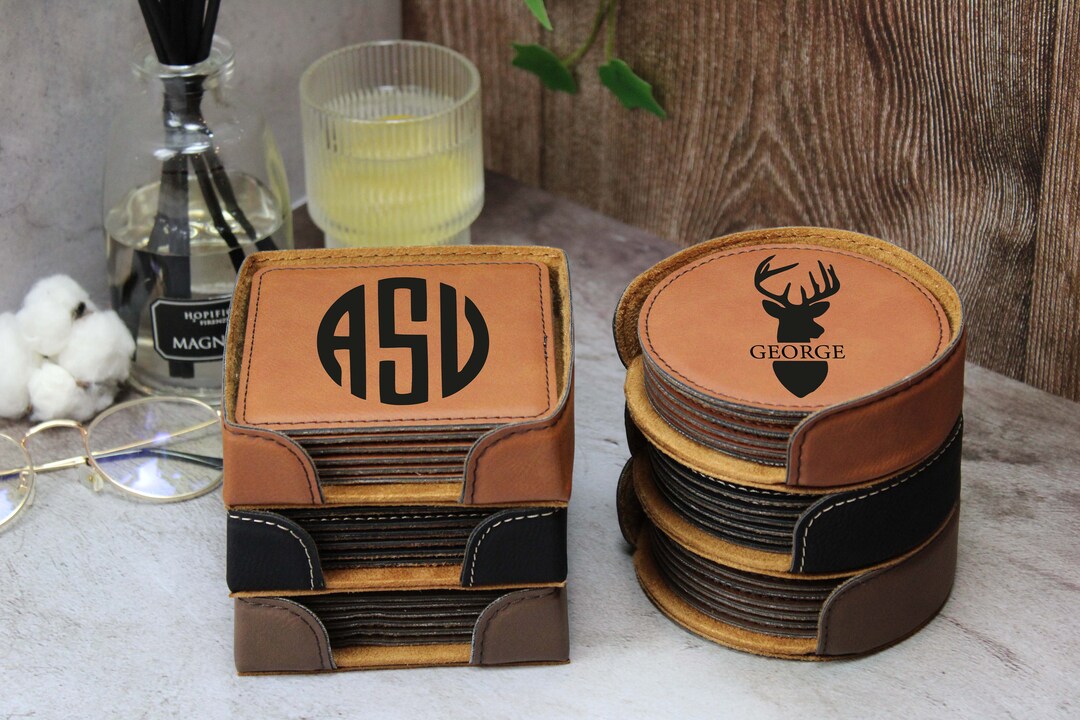 Customized Vegan Leather Coaster Set, Promotion Gift, Stylish Home ...