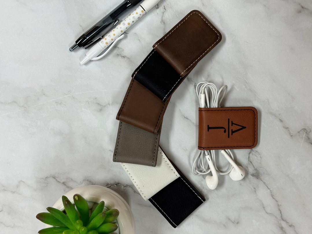 CUSTOM Cord Organizer, Personalized Cable Holder, Leather Cable ...